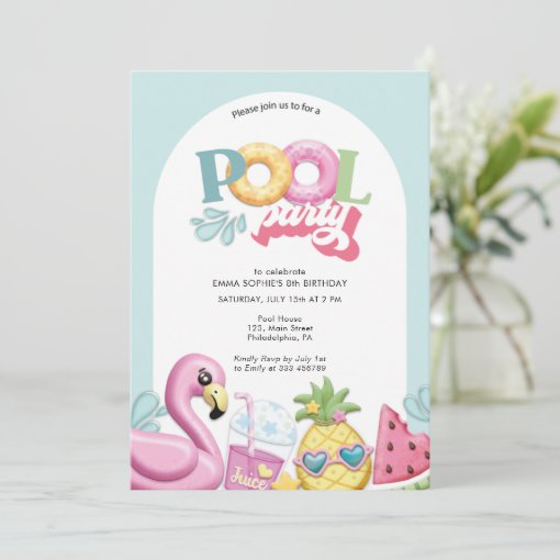 Girl Pool Party Birthday Holiday Card | Zazzle