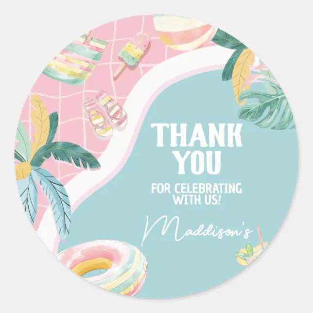Girl Pool Party Birthday Party Classic Round Sticker | Zazzle