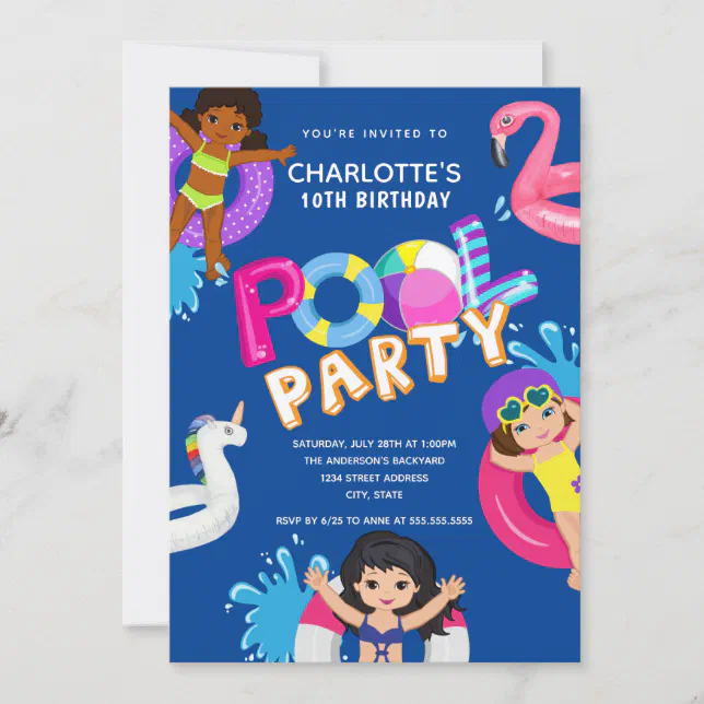 Girl Pool Swim Party 10th Birthday Invitation | Zazzle