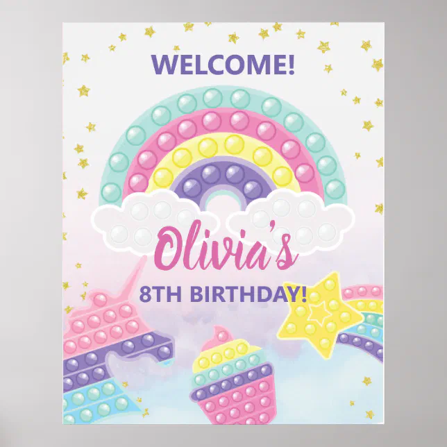 Girl Pop It Fidget Birthday Party Poster | Zazzle