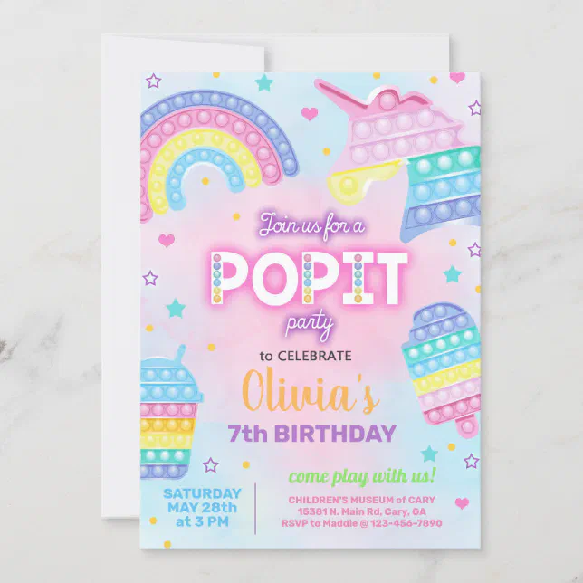 Girl popit birthday party invitation. POPIT. Invit Invitation | Zazzle