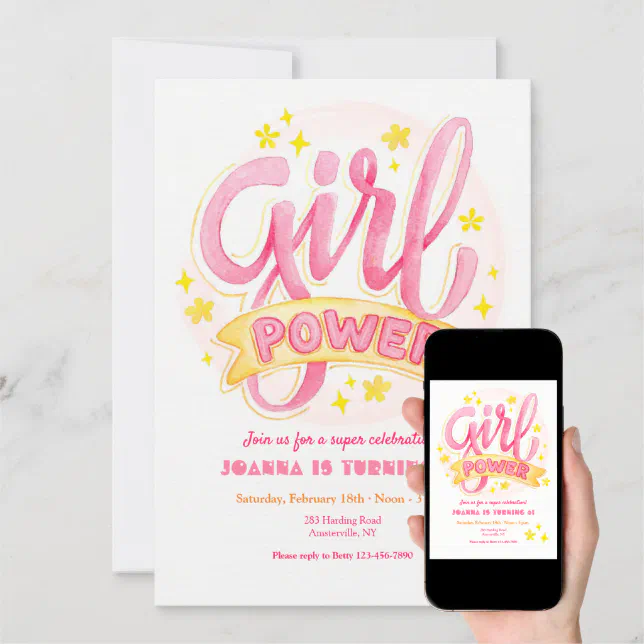 Girl Power Birthday Party Invitation | Zazzle