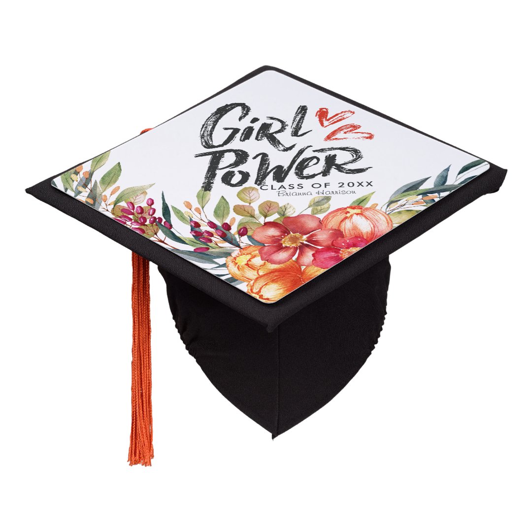 Girl Power | Floral Custom Class Year Graduation Graduation Cap Topper ...