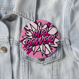 GIRL POWER Fun Pink Comic Book Pop Art Button | Zazzle