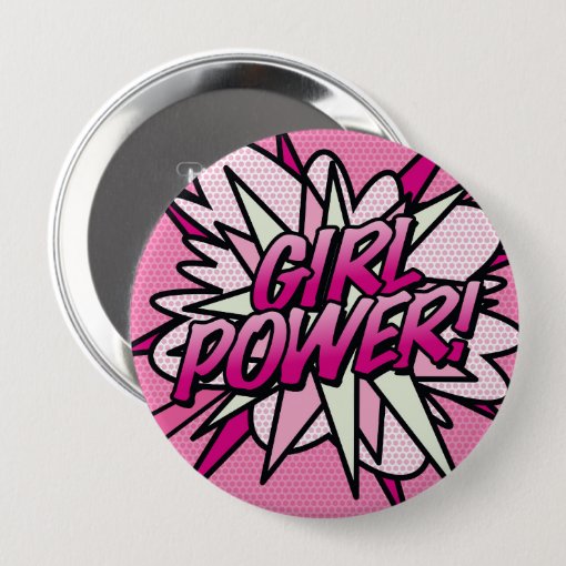 GIRL POWER Fun Pink Comic Book Pop Art Button | Zazzle
