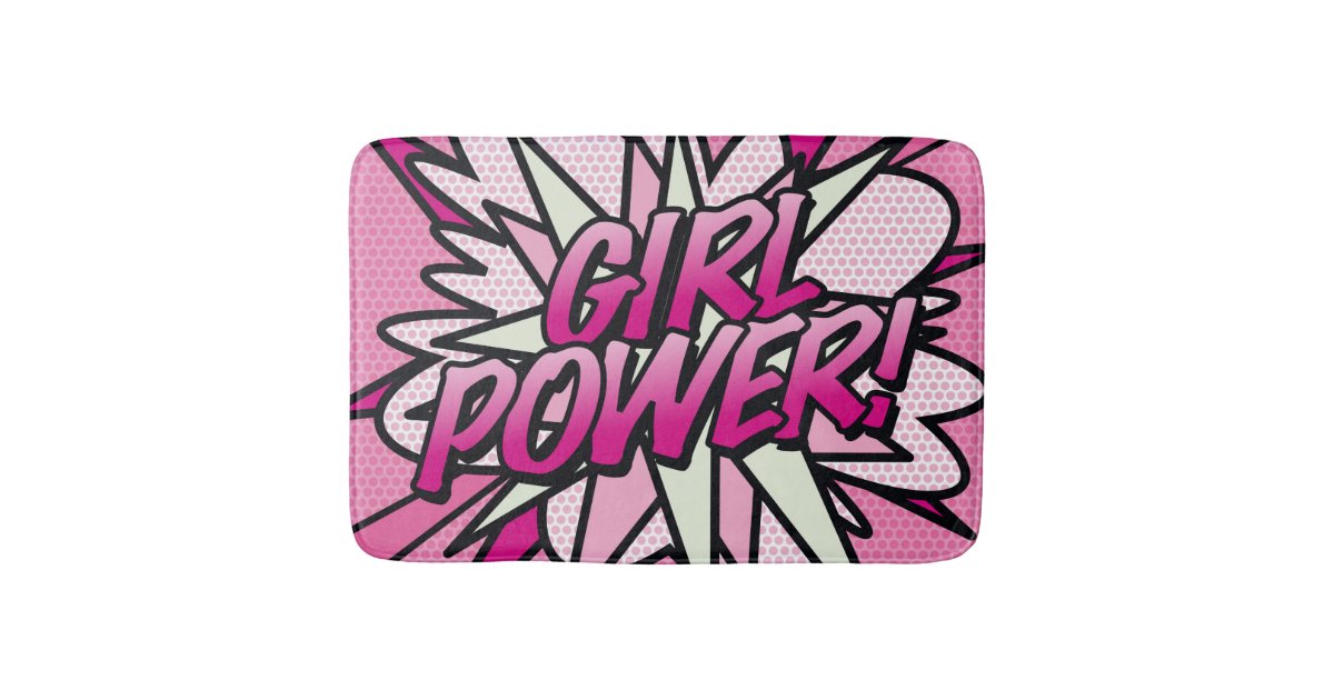 GIRL POWER Fun Retro Comic Book Pop Art Bath Mat | Zazzle