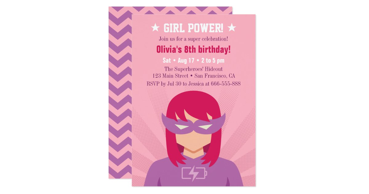 Girl Power Superhero Birthday Party Bash Invitation | Zazzle.com