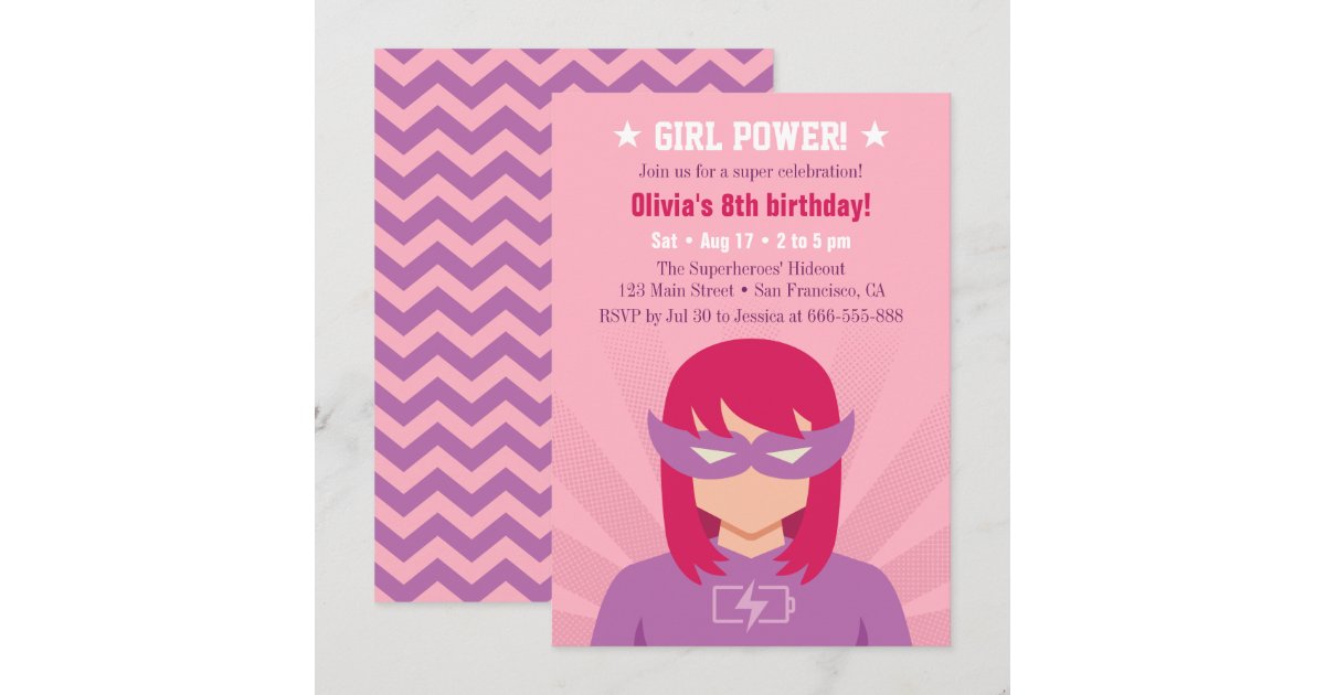 Girl Power Superhero Birthday Party Bash Invitation | Zazzle