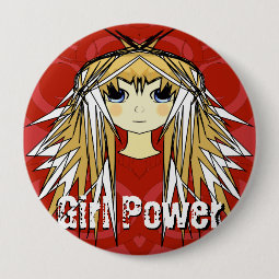 Girl Power Ultra Cute Blonde Anime Red Power Button | Zazzle