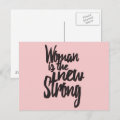 Girl Power Woman is the New Strong in Pink Black Postcard | Zazzle