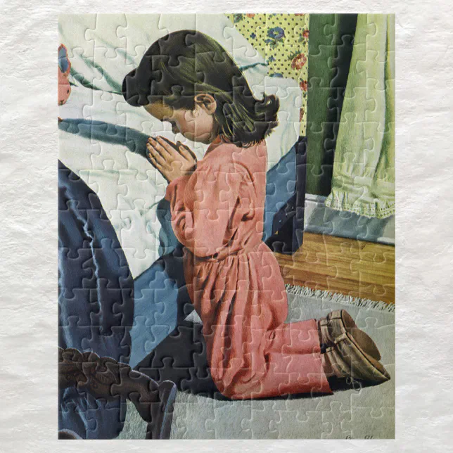 Girl Praying at Bedtime, the Lord's Prayer Jigsaw Puzzle | Zazzle