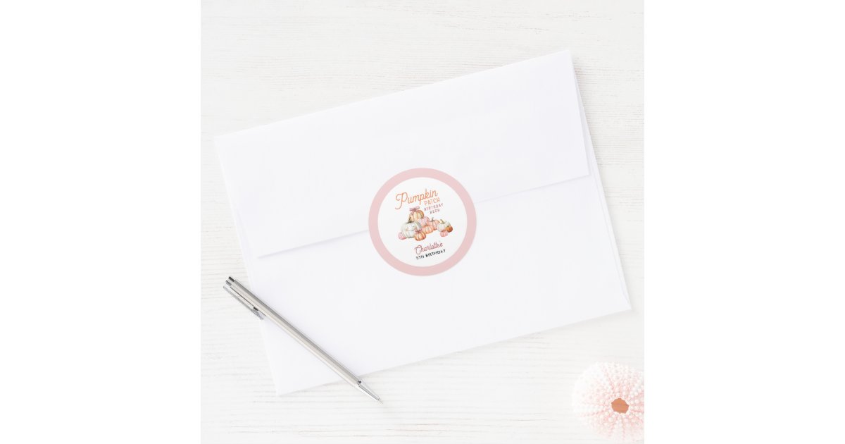 Girl Pumpkin Patch Bows Birthday Party Classic Round Sticker | Zazzle