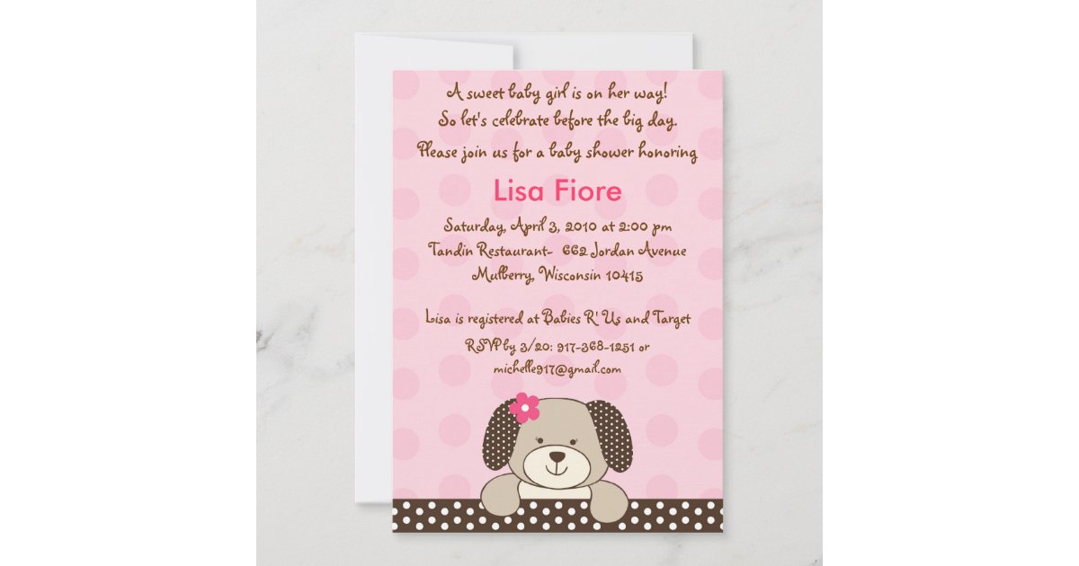 Girl Puppy Dog Baby Shower Invitations | Zazzle