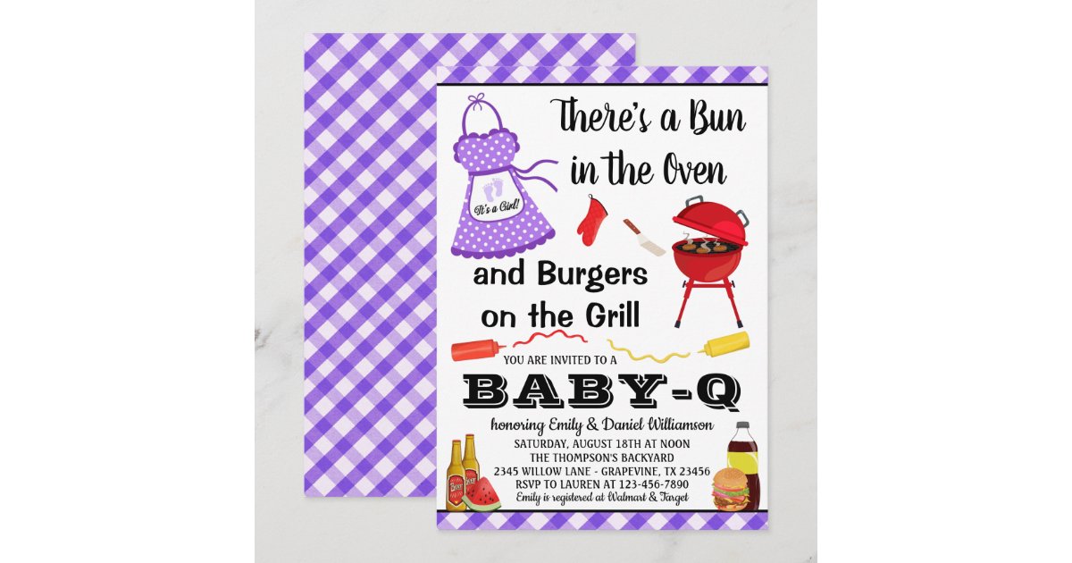 Girl Purple Barbecue Baby Shower Invitation | Zazzle