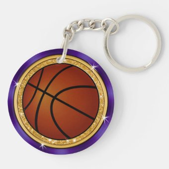 Girl Purple Gold Personalized Basketball Keychains | Zazzle