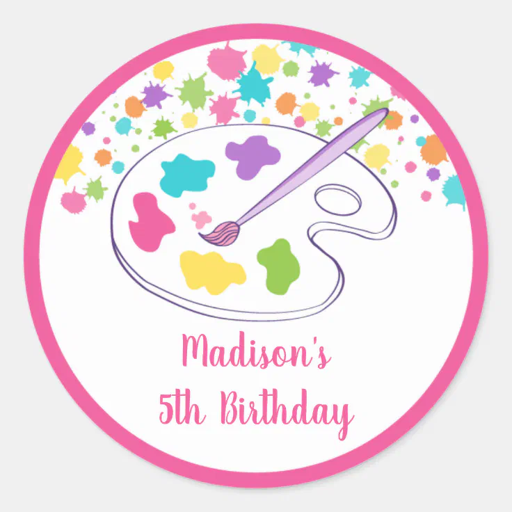 Girl Rainbow Art Party Birthday Classic Round Sticker | Zazzle