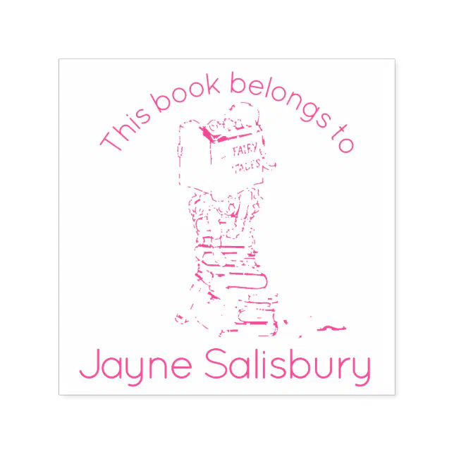 girl reading books name kids library stamp | Zazzle