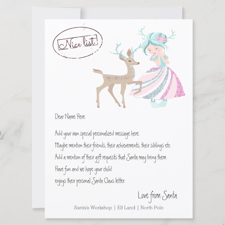 Girl Reindeer Letter From Santa Personalized Holiday Card | Zazzle