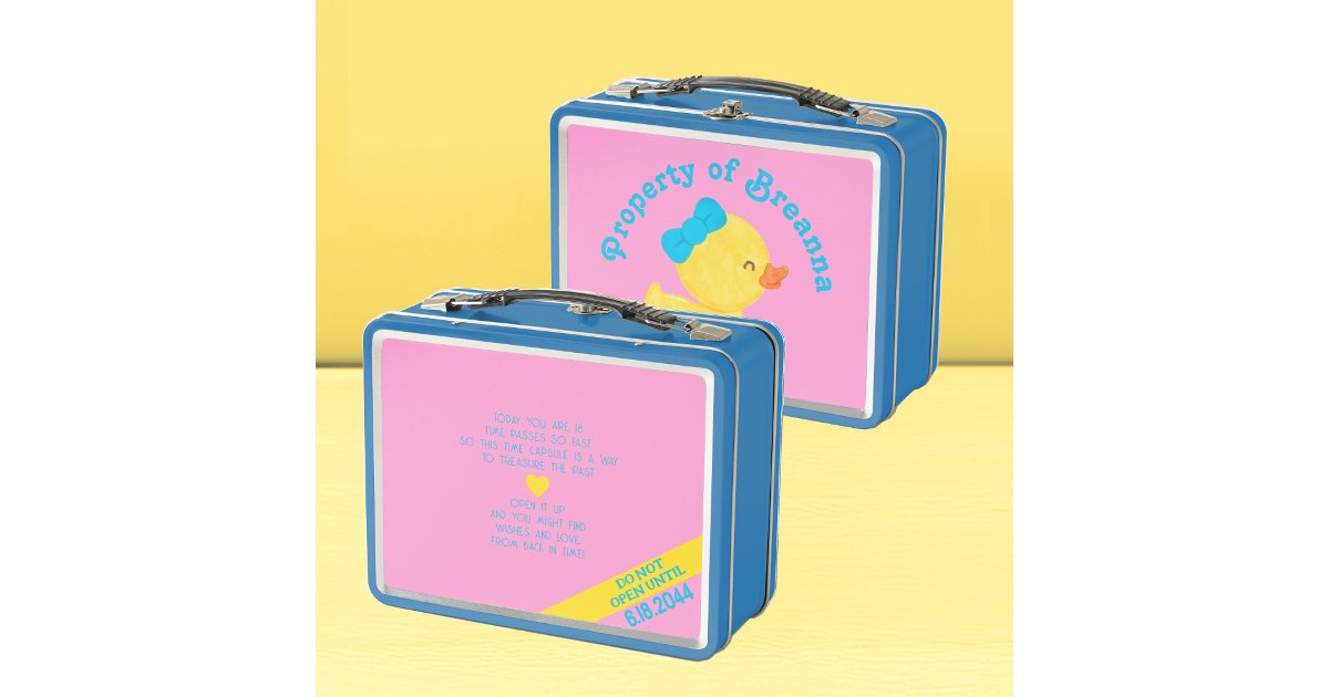 Girl Rubber Duck 1st Birthday Time Capsule Metal Lunch Box | Zazzle