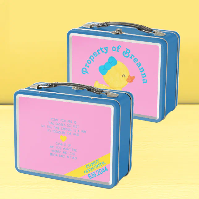 Girl Rubber Duck 1st Birthday Time Capsule Metal Lunch Box | Zazzle