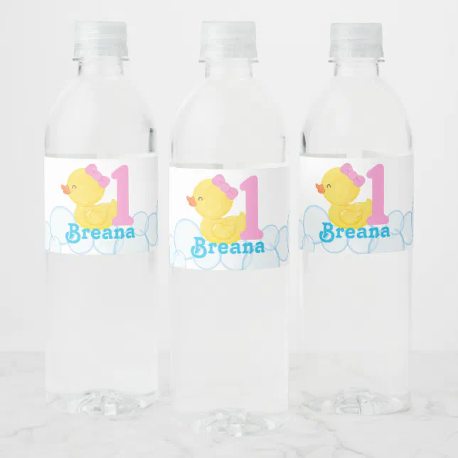 Girl Rubber Duck Personalized Water Bottle Labels | Zazzle
