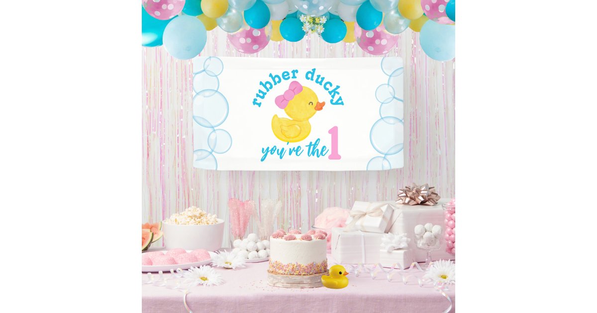 Girl Rubber Ducky 1st Birthday Party Banner | Zazzle