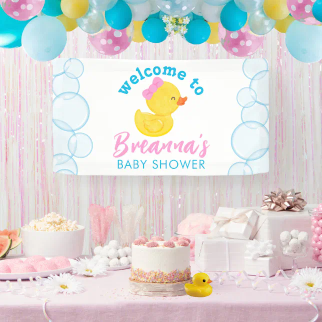 Girl Rubber Ducky Baby Shower Welcome Hanging Banner | Zazzle
