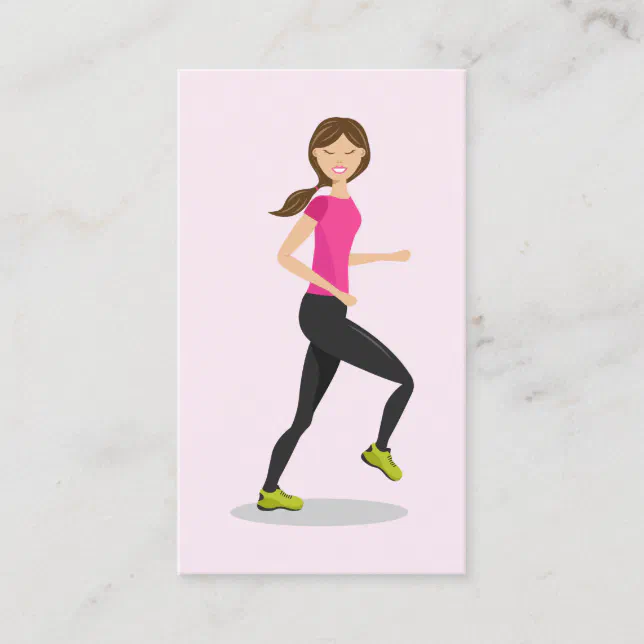 Girl Running Illustration Pink Personal Trainer Business Card | Zazzle