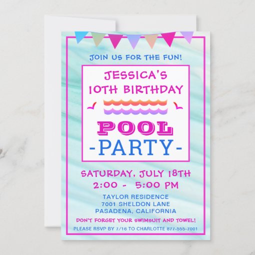 Girl’s Happy Fish Pool Party Birthday Invitation | Zazzle