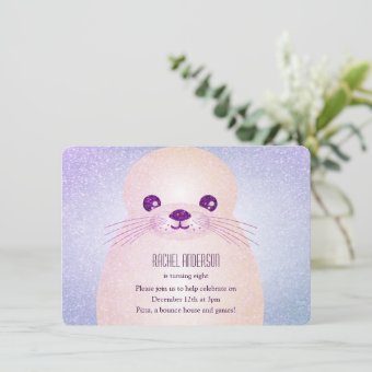 Girl’s Lilac Seal Birthday Party Invitation | Zazzle