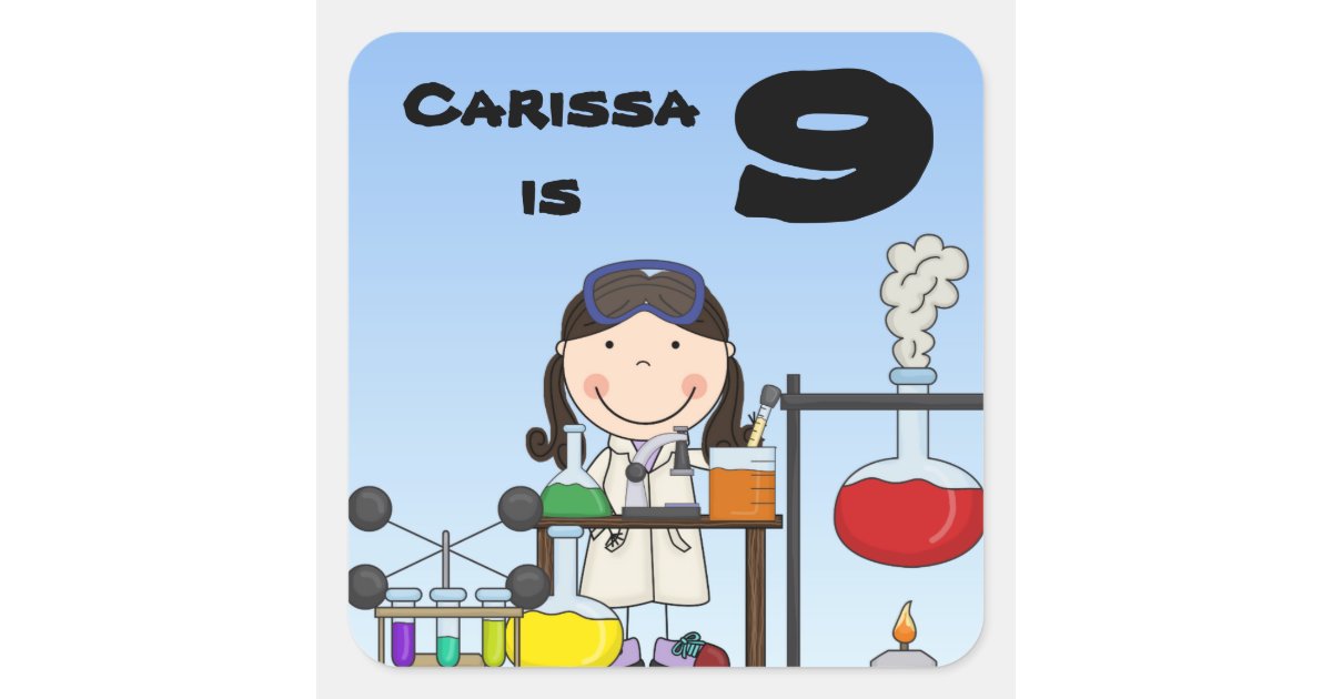 Girl Science Birthday Customized Stickers | Zazzle