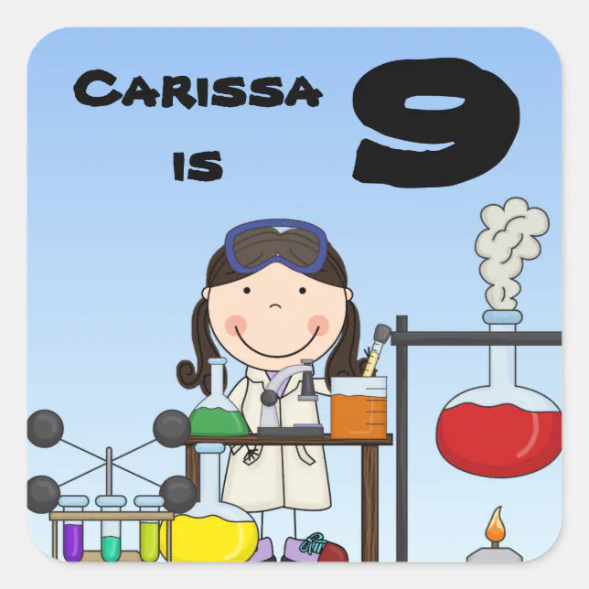 Girl Science Birthday Customized Stickers | Zazzle