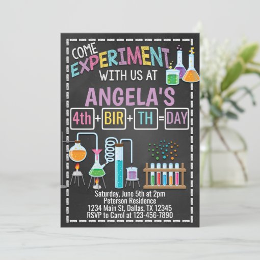 Girl Science Experiment Birthday Party Invitation | Zazzle