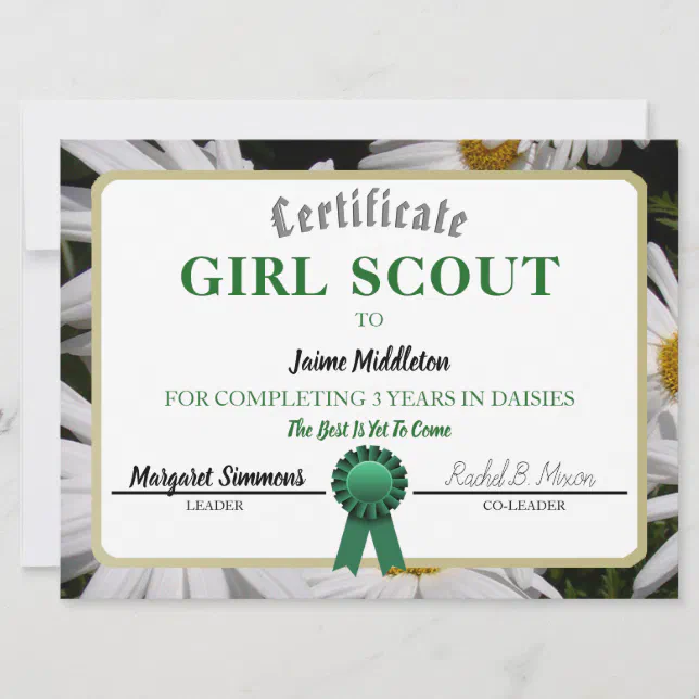 Girl Scouting Daisies Service Certificate Template | Zazzle