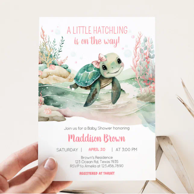Girl Sea Turtle Baby Shower Invitation | Zazzle