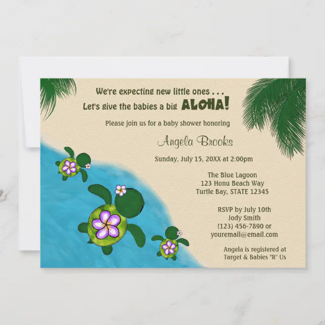 GIRL Sea TURTLE Baby Shower Invite TWIN (Honu) 04C | Zazzle