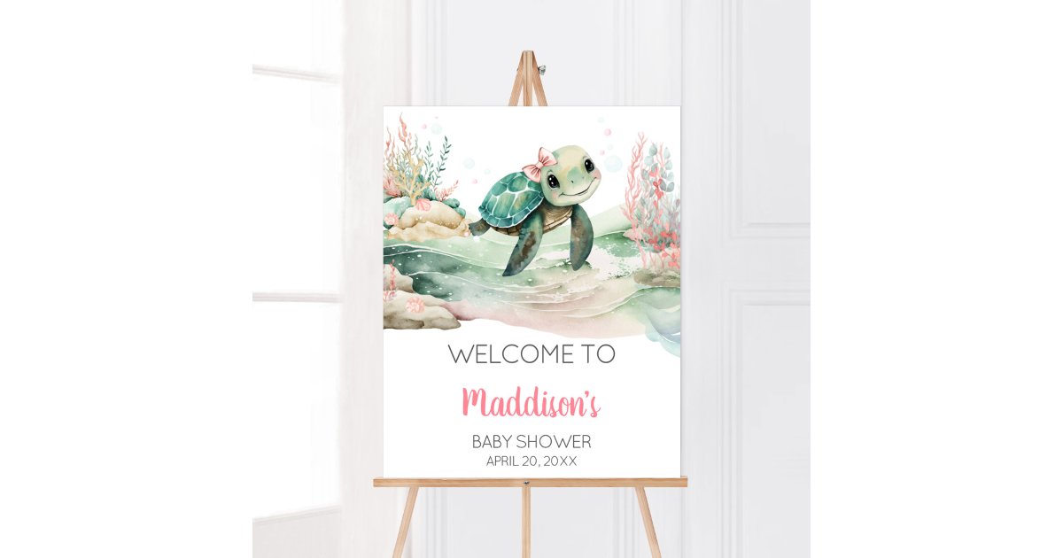 Girl Sea Turtle Baby Shower Welcome Poster | Zazzle