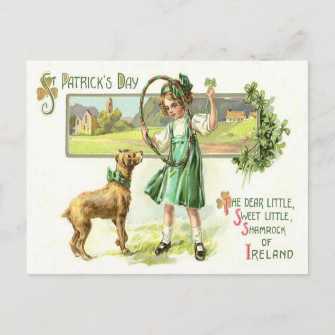 Girl Shamrock Four Leaf Clover Dog Hoop Postcard | Zazzle