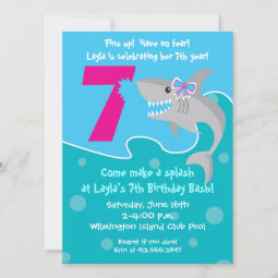 Girl Shark Bite Invite- 7th Birthday Party Invitation | Zazzle