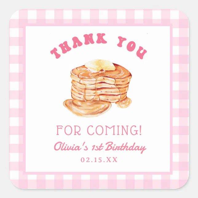 Girl Short Stack Pancake Birthday Thank You Square Sticker | Zazzle