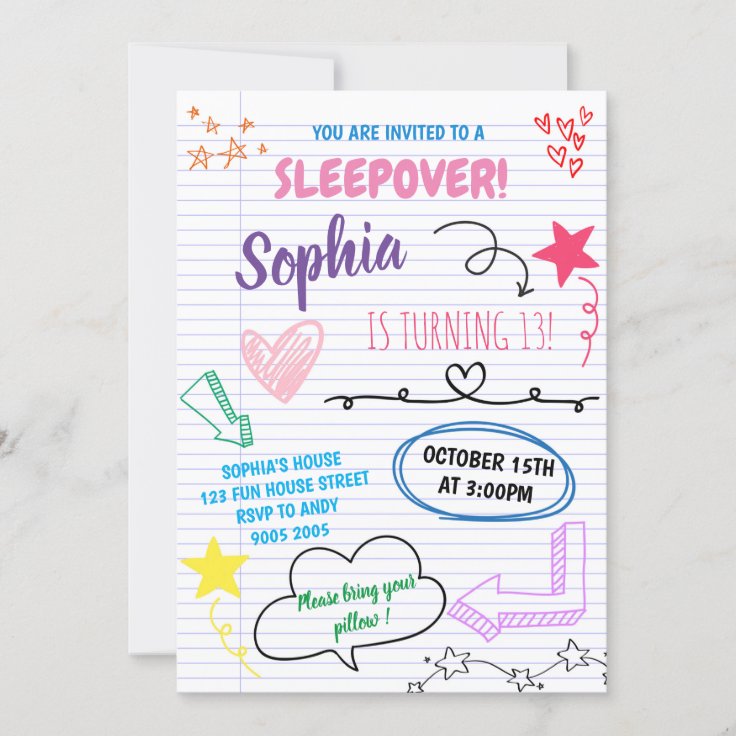 Girl Sleepover Party Teen Kids Slumber Birthday Invitation | Zazzle