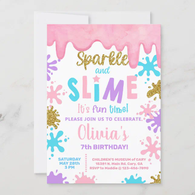 Girl slime birthday party invitation, Slime. Invitation | Zazzle