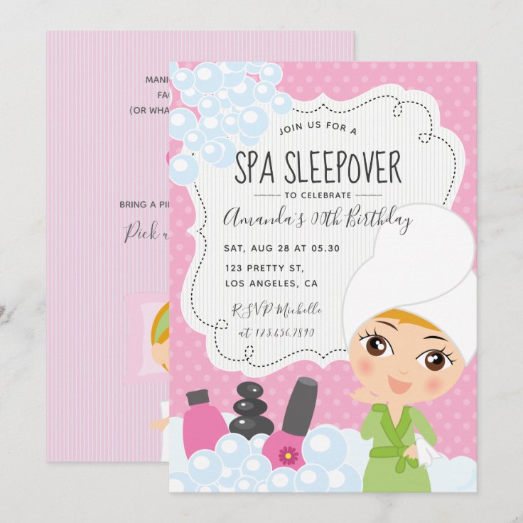 Girl Spa Sleepover Birthday Party Invitation | Zazzle
