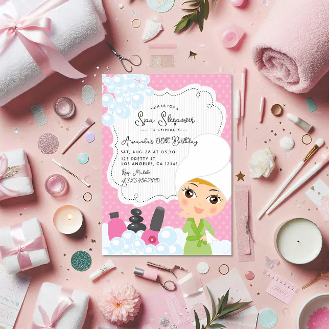 Girl Spa Sleepover Birthday Party Invitation | Zazzle