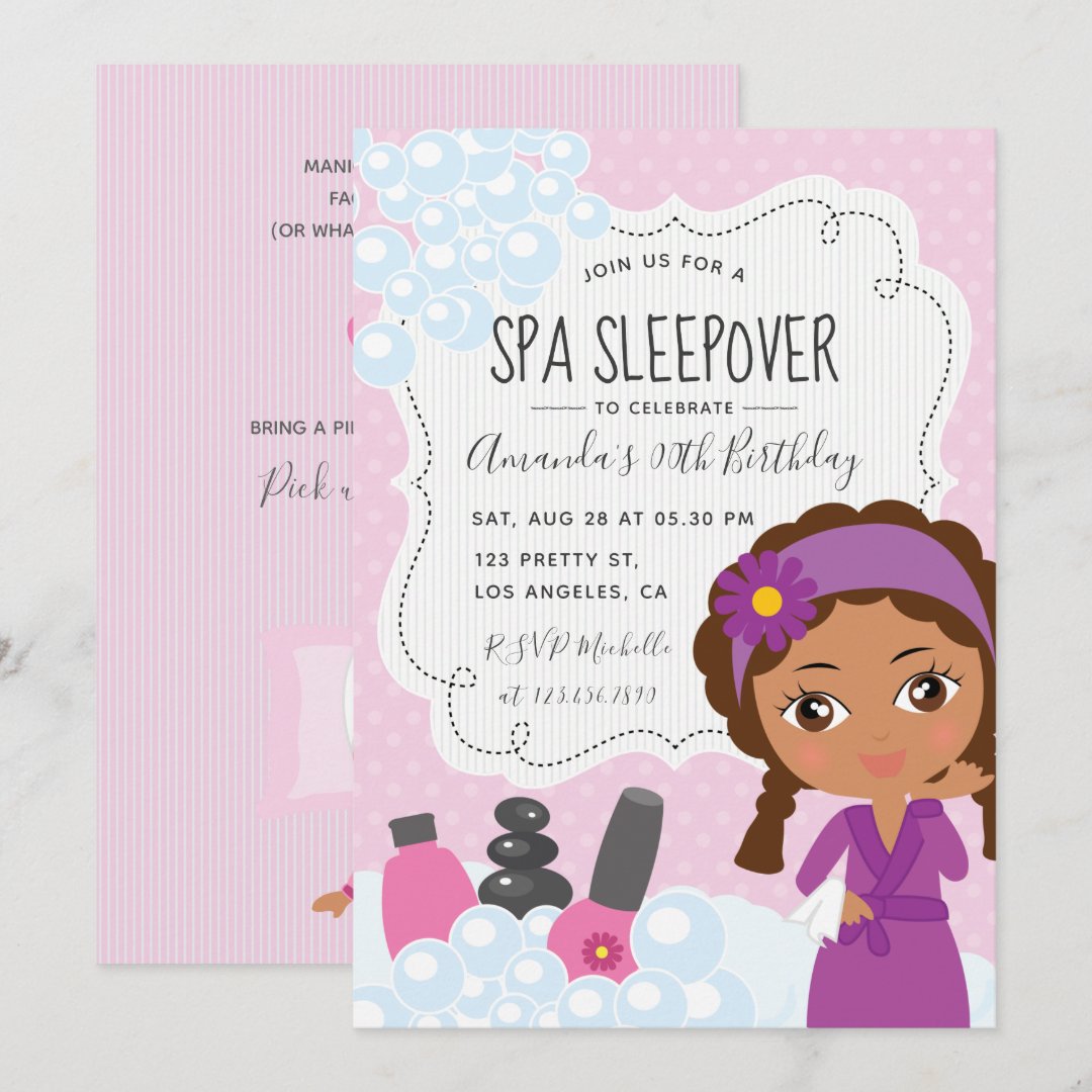 Girl Spa Sleepover Birthday Party Invitation | Zazzle