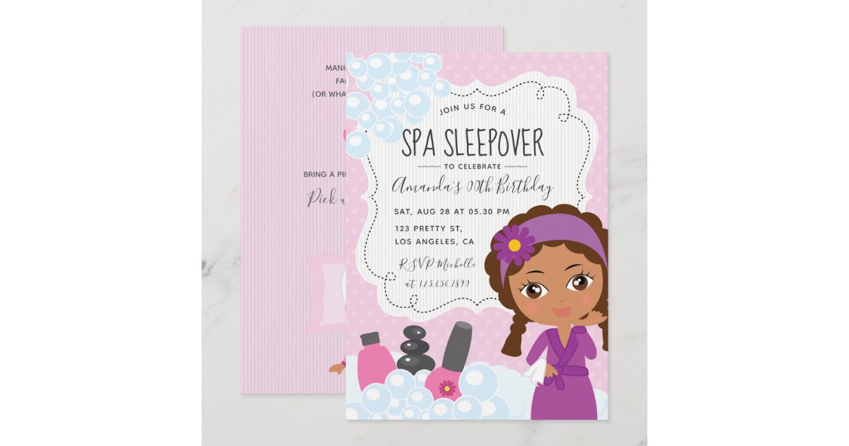 Girl Spa Sleepover Birthday Party Invitation | Zazzle