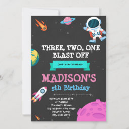 Girl space birthday theme invitation | Zazzle