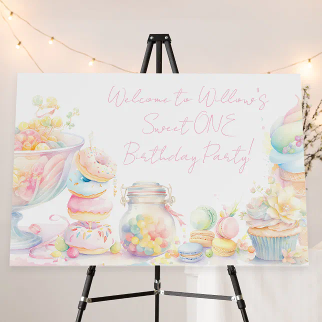 Girl Sweet One Sweets First Birthday Welcome Sign | Zazzle