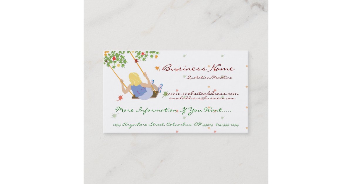 Girl Swinging/Fall Leaves Business Cards | Zazzle