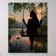 Girl Swinging Silhouette Lake Summer Sunset Poster | Zazzle